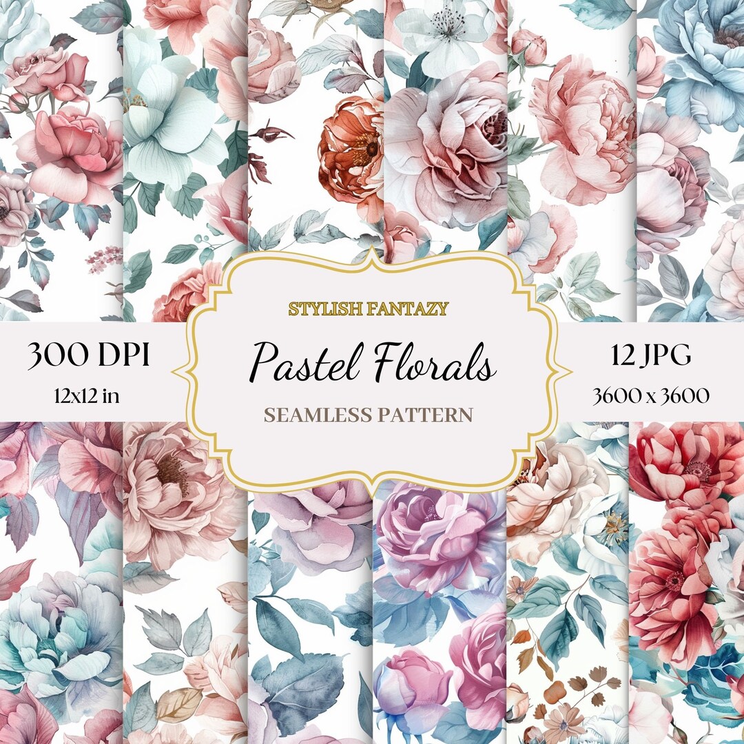 Pastel Flowers Digital Paper, Seamless Floral Peonies Patterns ...