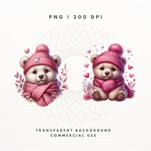 Cute Bear Clipart, PNG Clipart Bundle, Valentines Day Bear Clipart, 3 ...