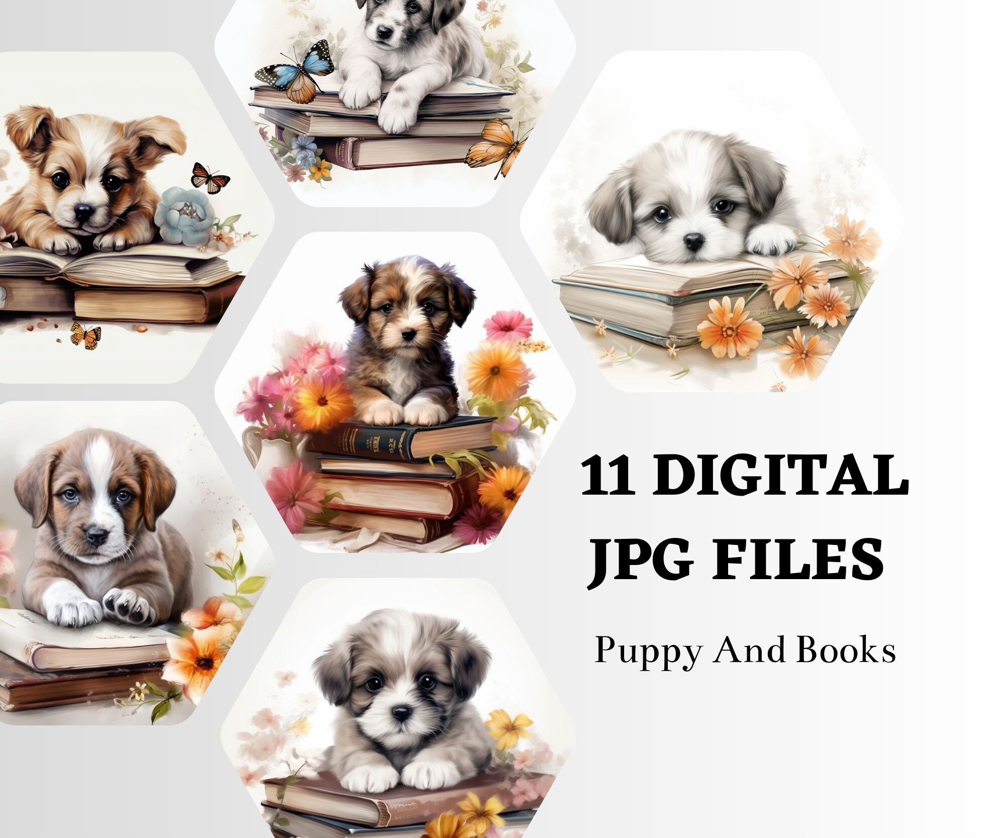 Puppies With Books Clipart Digital JPG Art Print Bundle for - Etsy