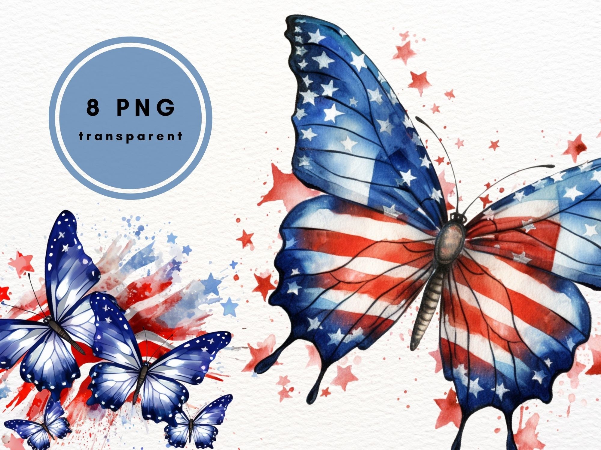 4th of July Butterfly Clipart, PNG Clipart Bundle, Patriotic Butterfly ...