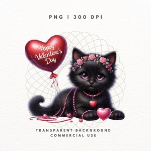 Valentine Day Cat, Black Kitten 7 PNG Clipart Bundle for Scrapbooking ...
