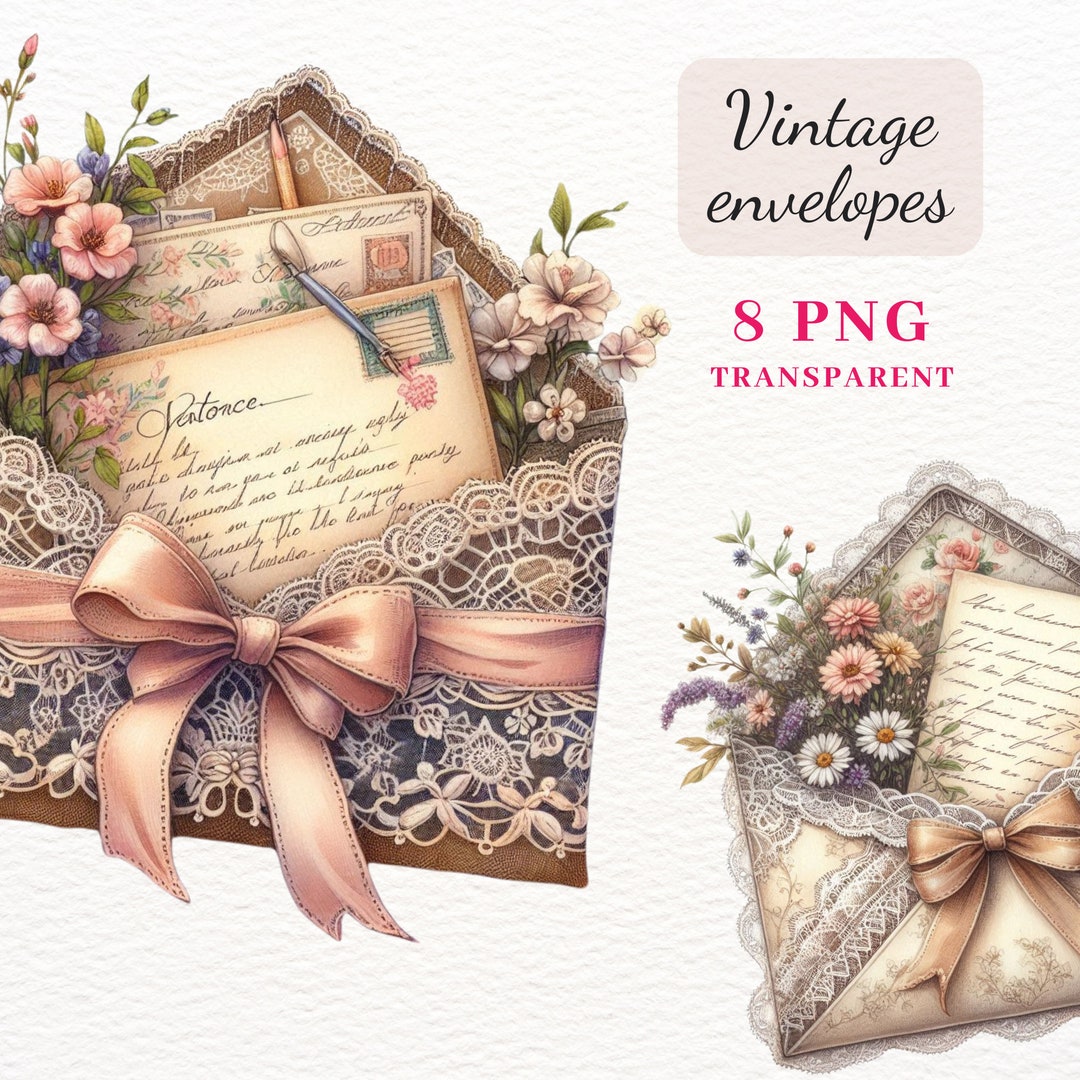 Vintage Floral Envelope Clipart, Envelopes With Lace, Watercolor ...