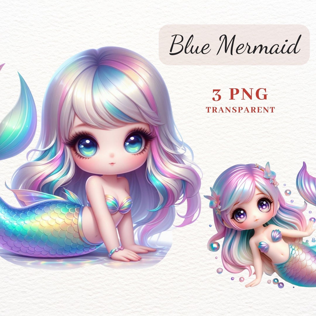 Pastel Mermaid Clipart Bundle, PNG Images for Sublimation (digital ...