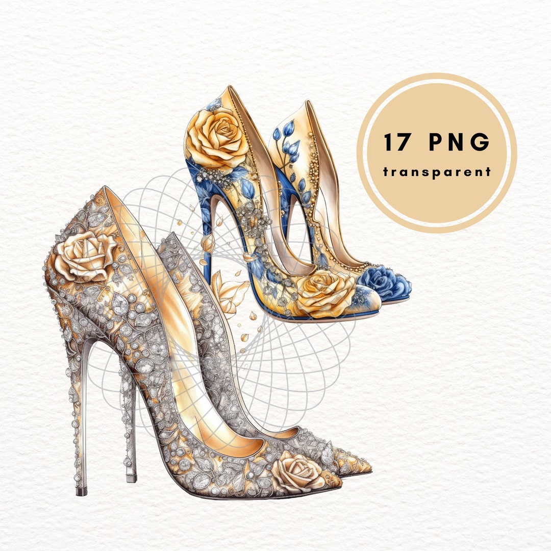 Wedding Shoes With Flowers Clipart, Watercolor PNG Bundle (digital ...