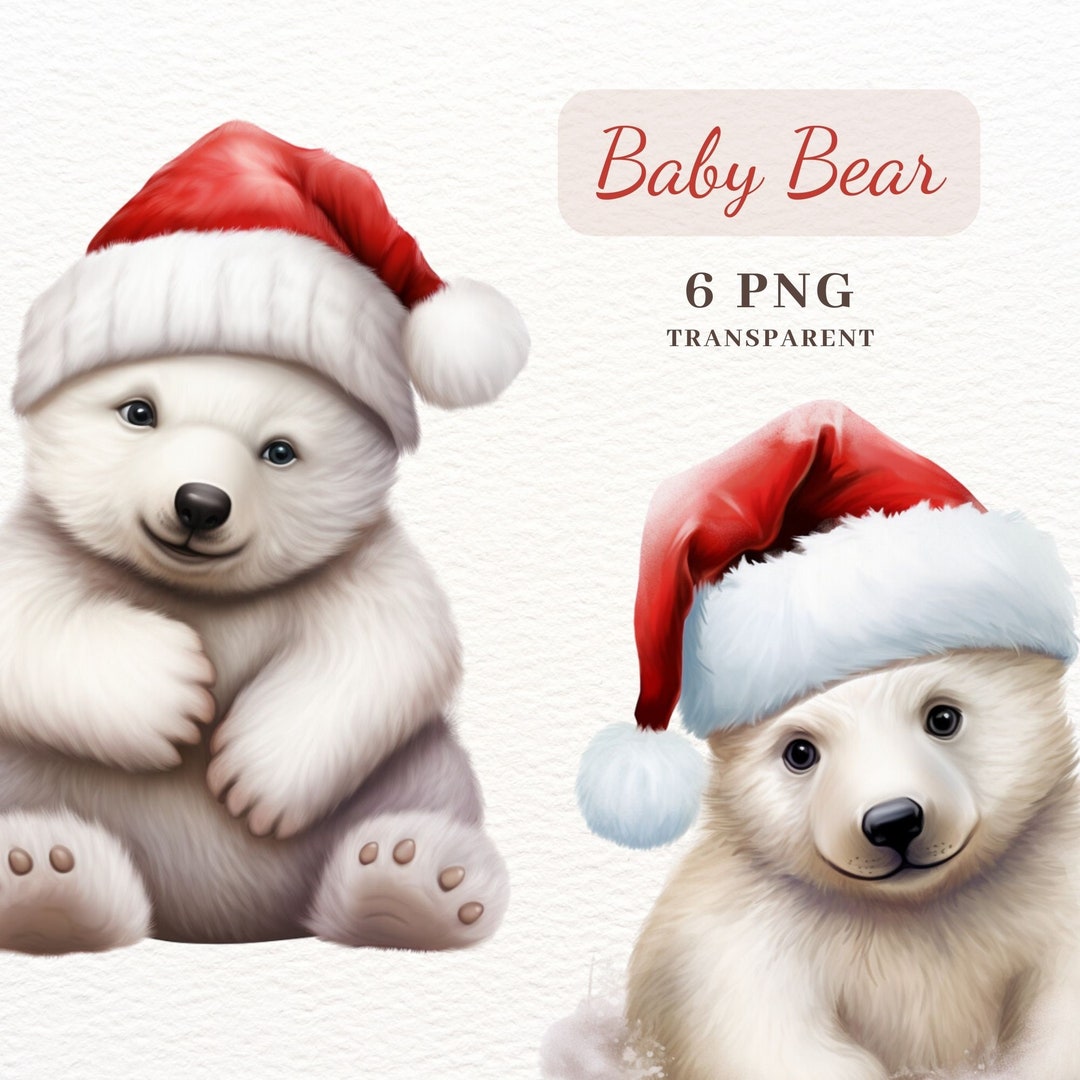 Polar Bear Clipart, Christmas Baby Polar Bear With Red Hat, PNG Clipart ...