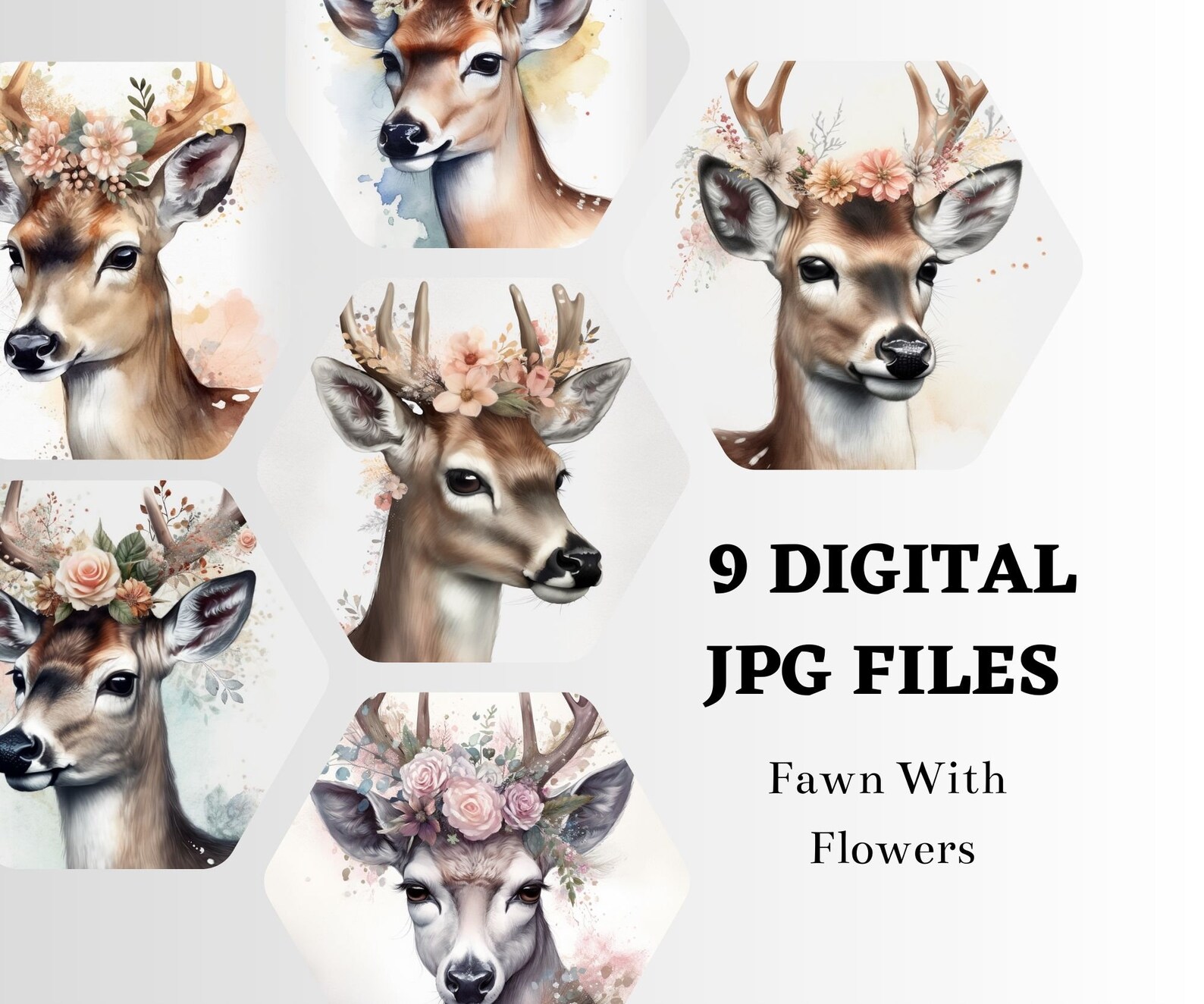 Fawn With Flowers Printable Clipart JPG Printable Files - Etsy