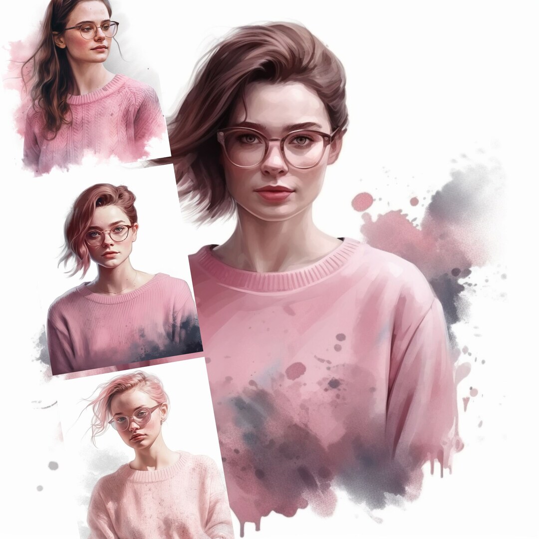 Watercolor Girls Portraits, Procreate Style, 8 PNG Digital Files, Girls ...