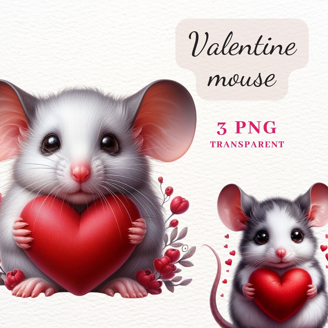 Cute Valentine's Day Mouse Clipart, Mouse With Heart Clipart, Happy ...