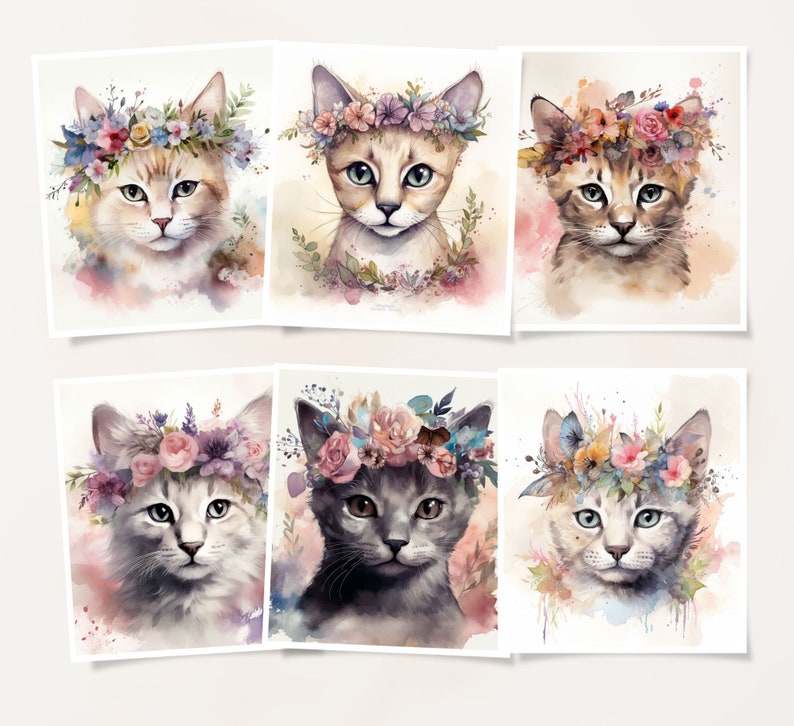Watercolor White Cats Clipart Bundle High-quality 7 PNG - Etsy
