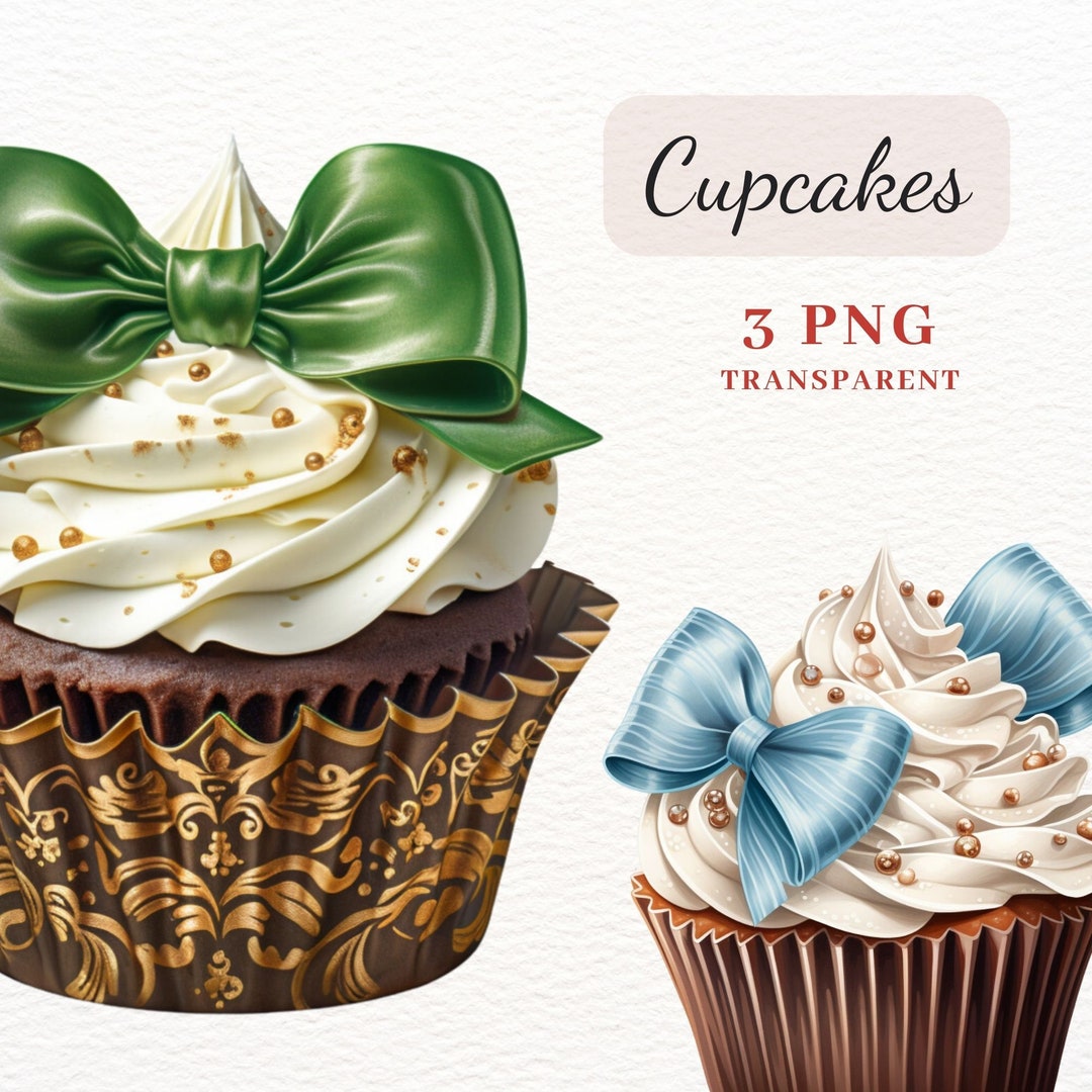 Pretty Cupcakes Clipart, Cupcakes With Bows, Clipart Bundle, Cupcakes ...