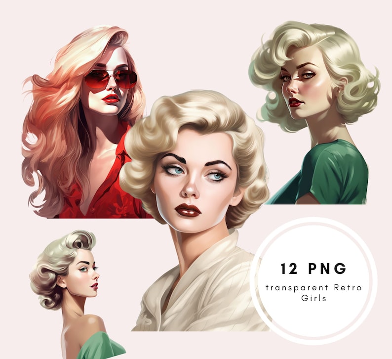 Retro Girls Clipart 12 Png Clipart Bundle Vibrant Colors Etsy
