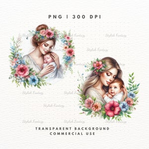 Mom and Baby Watercolor Clipart Bundle, 8 High Quality Transparent PNG ...
