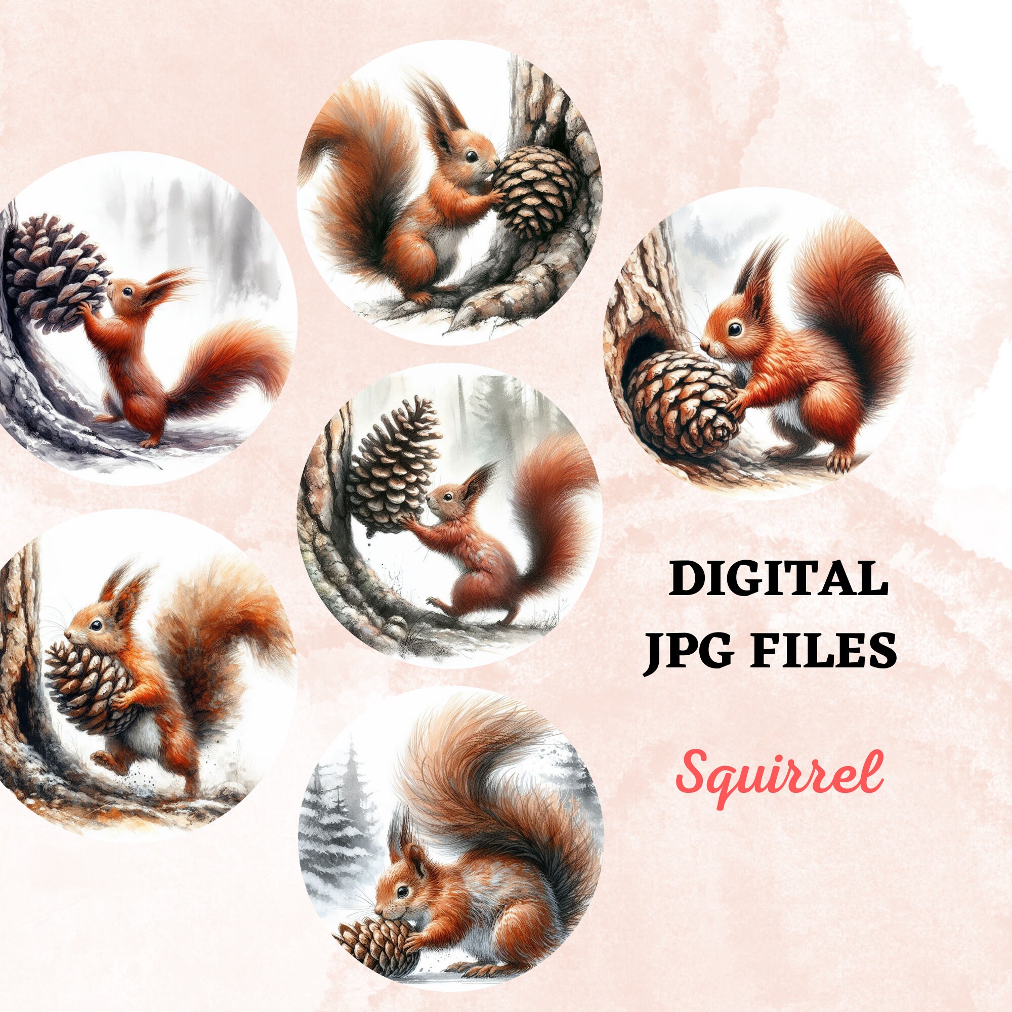 Watercolor Squirrel Clipart, Printable Squirrel Graphics (digital ...