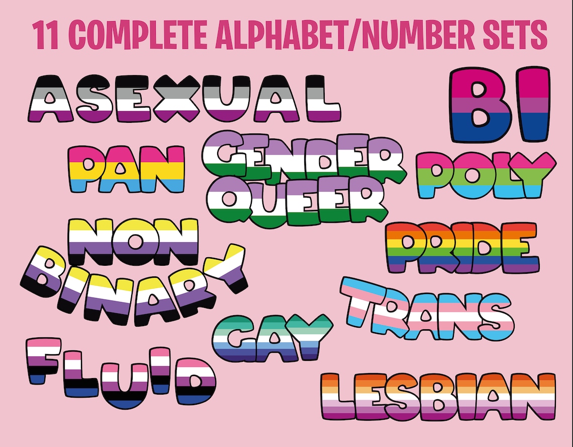 LGBT Alphabet Clipart Gay Pride Letters Numbers and Glyphs - Etsy UK