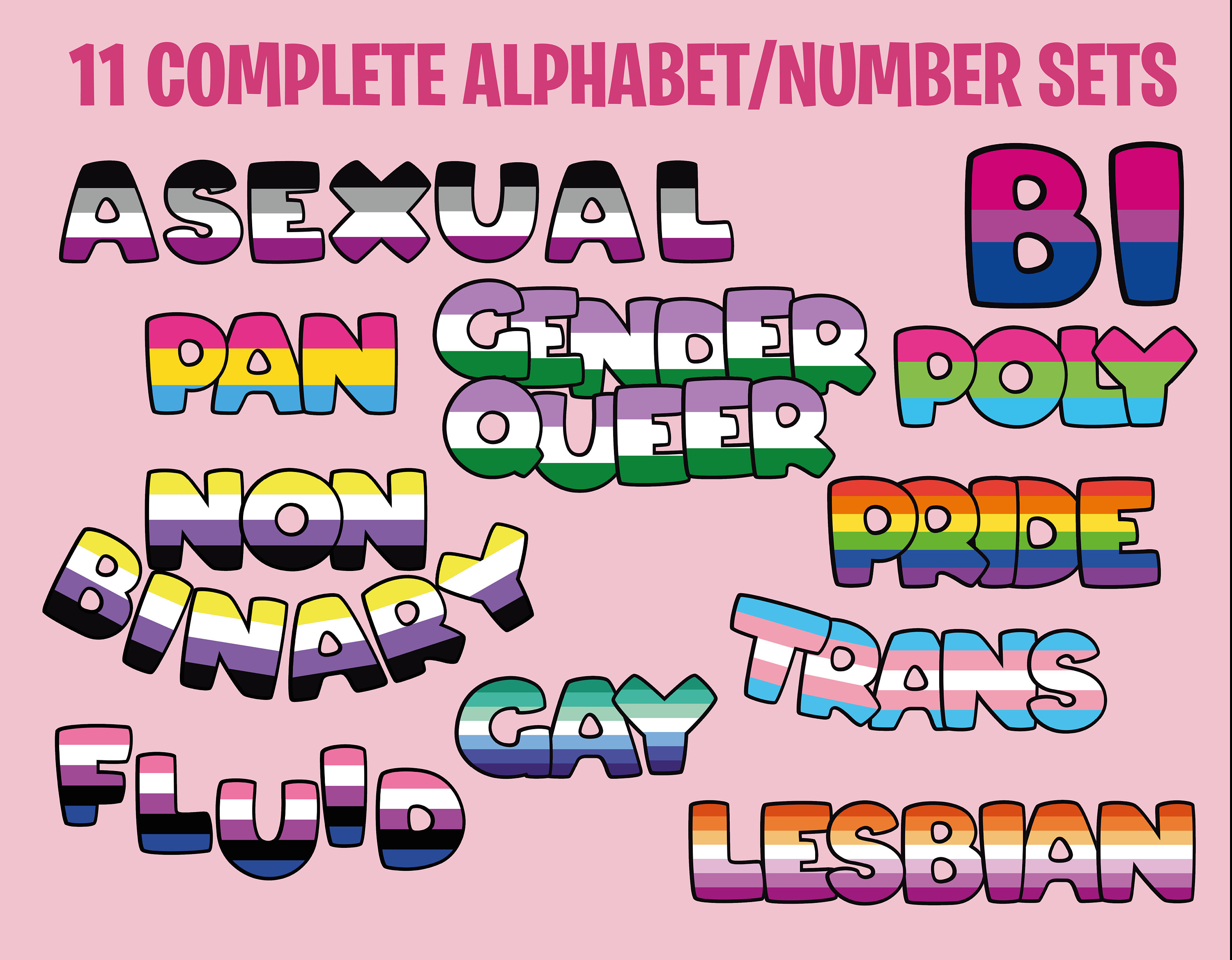 LGBT Alphabet Clipart Gay Pride Letters Numbers and Glyphs - Etsy UK