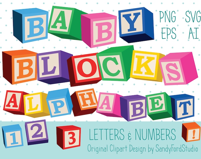 Baby Girl Alphabet Block Clipart Set, Personal and Commercial Use ...