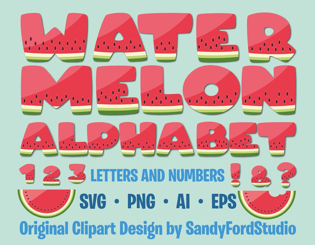 Watermelon Alphabet Clipart , Fruit Letters, Numbers and Glyphs ...