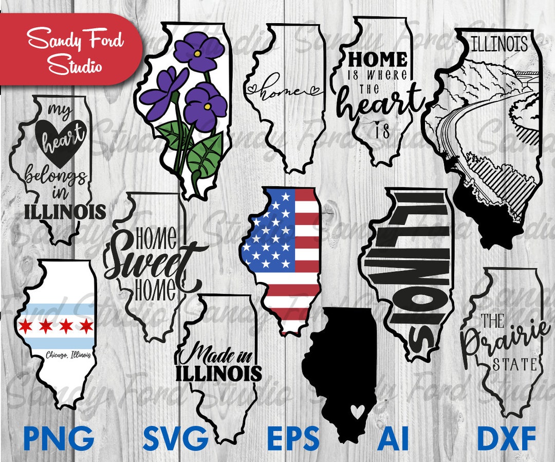 Illinois State SVG Bundle, Illinois Clipart, Illinois Outline, Illinois ...