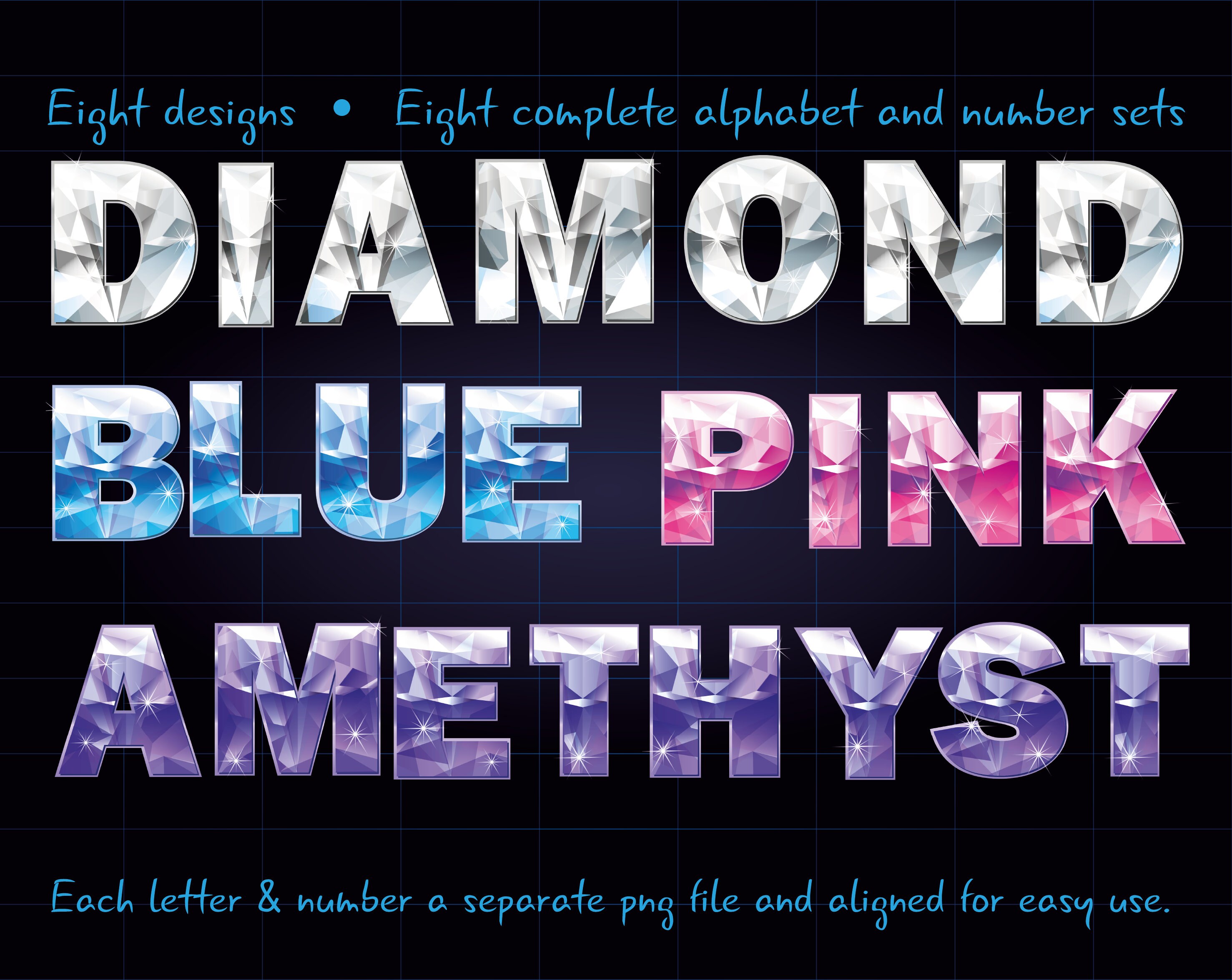 Diamond Gemstone Alphabet: Letters and Numbers PNG (instant Download ...