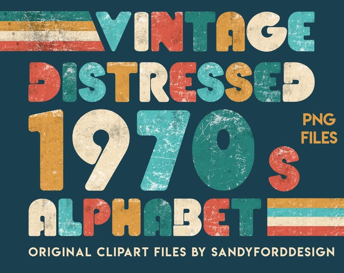 Retro 1970s Distressed Alphabet: Block Font PNG (instant Download) - Etsy