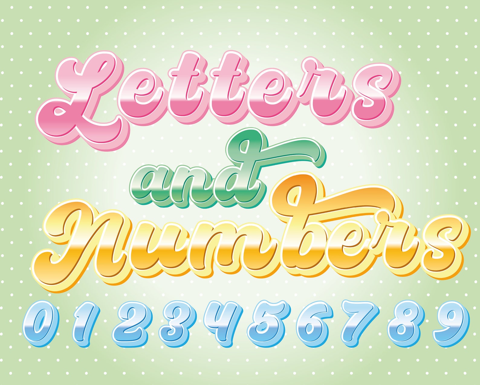 Pastel Retro Font Alphabet: PNG Clipart, Four Color Sets (instant ...