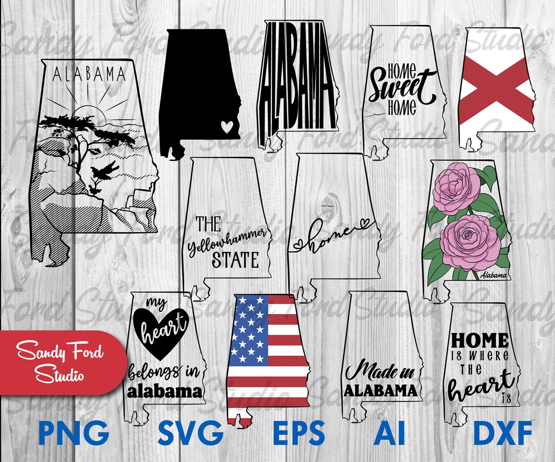 Alabama State SVG Bundle, Alabama Clipart, Alabama Outline, Alabama PNG ...