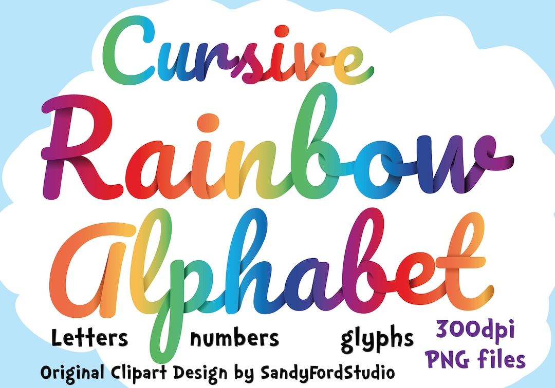 Cursive Rainbow Alphabet: PNG Lettering Set (instant Download) - Etsy