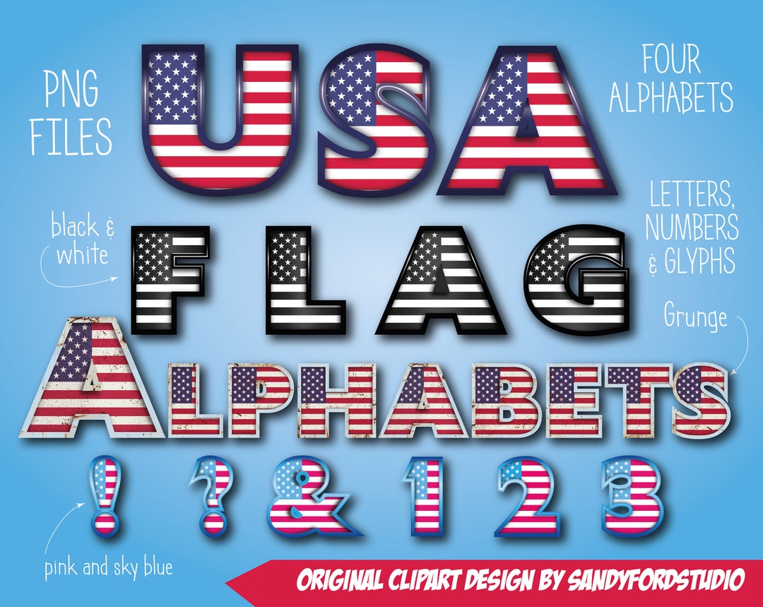USA Flag Alphabet - Patriotic American Font- Four Designs - 150 Files ...
