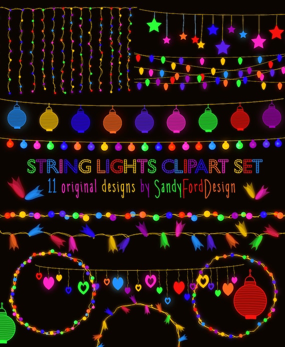Colorful Glowing String Lights Clipart 29 Pieces Instant | Etsy