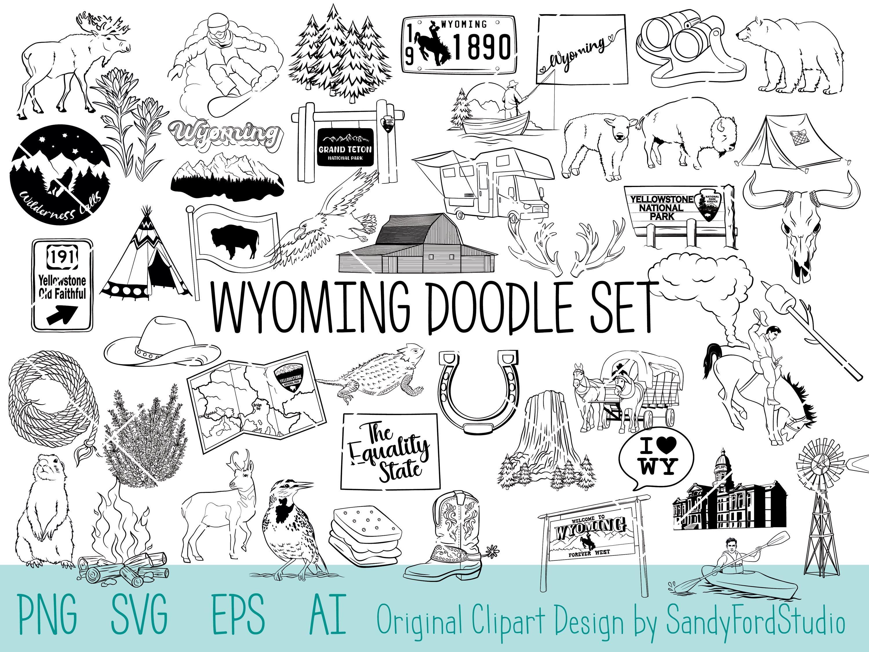 Wyoming SVG Bundle | 48 Wyoming Doodle Clipart | Png, Ai, Eps ...