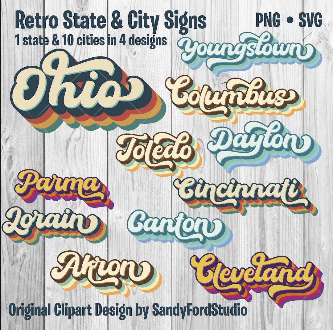 Ohio Retro State and City SVG Bundle, Ohio Clipart, Ohio Logo, Columbus ...
