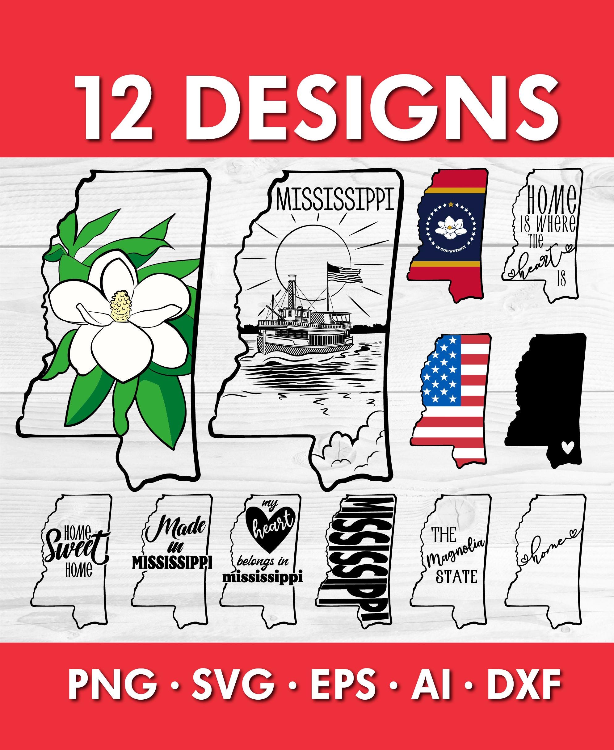 Mississippi SVG Bundle – Hand Drawn State Outline, Flag, Flower ...