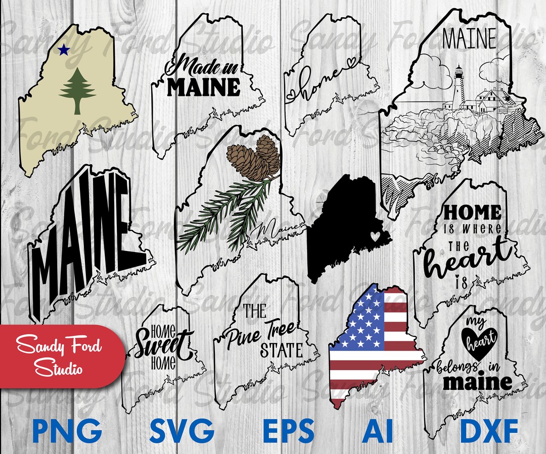 Maine State SVG Bundle: Maine Clipart, Outline, Vector (instant ...