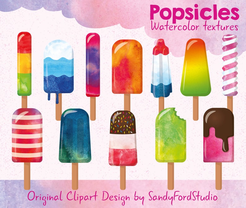 Watercolor Popsicles Clipart Collection - 12 PNG Files - Instant ...