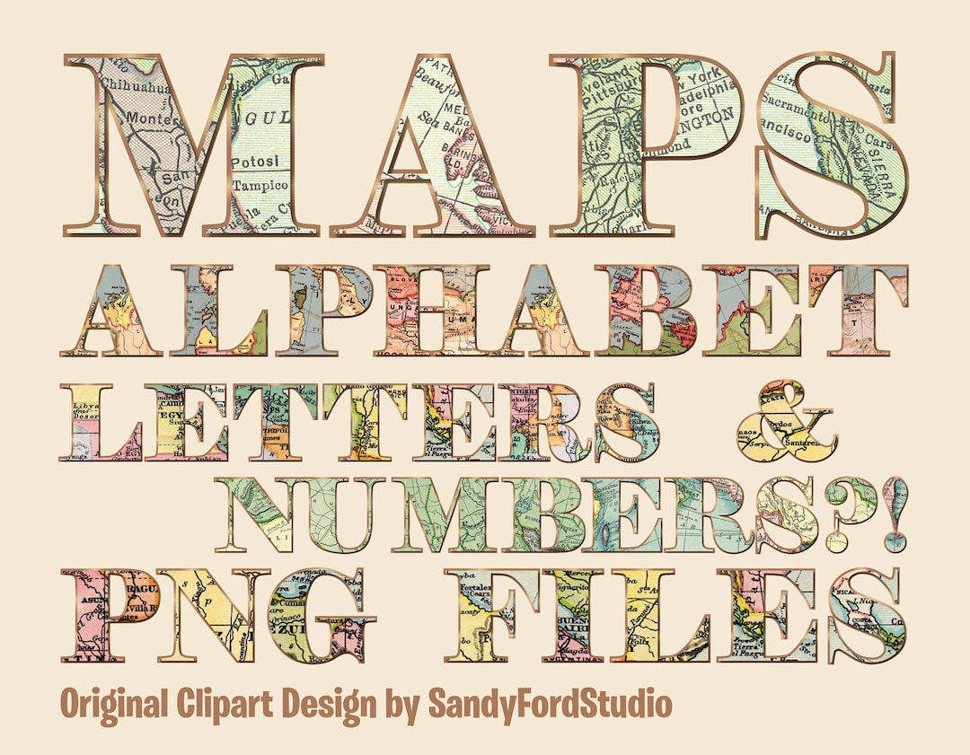 Vintage Map Alphabet PNG Font: Antique Cartography Letters (instant ...