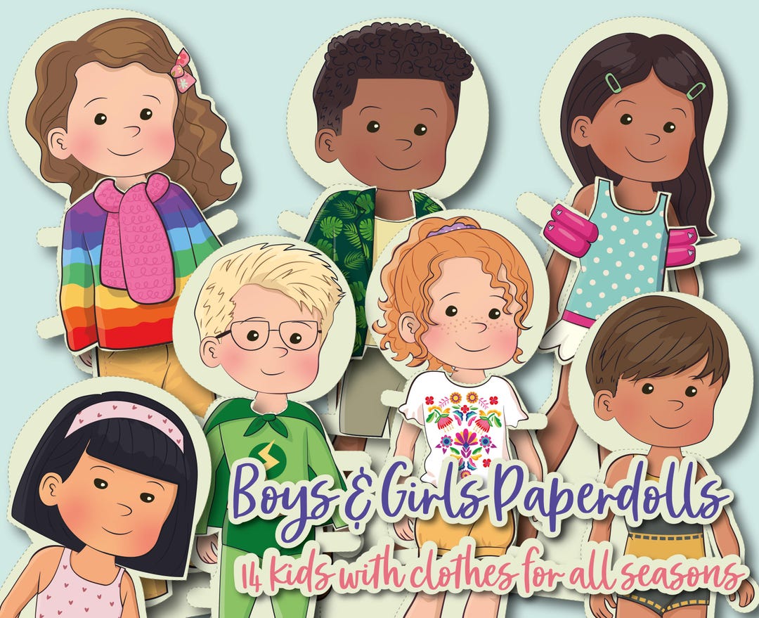 Printable Paper Dolls Kit - DIY Craft Activity - Paper Doll Template ...