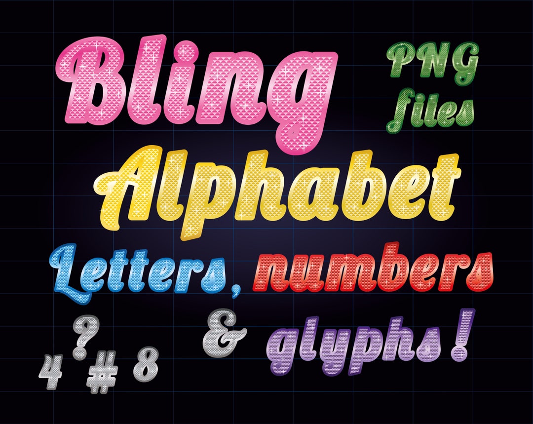 Sparkly Bling Alphabet - Letters, Numbers + Glyphs - Gold, Silver ...