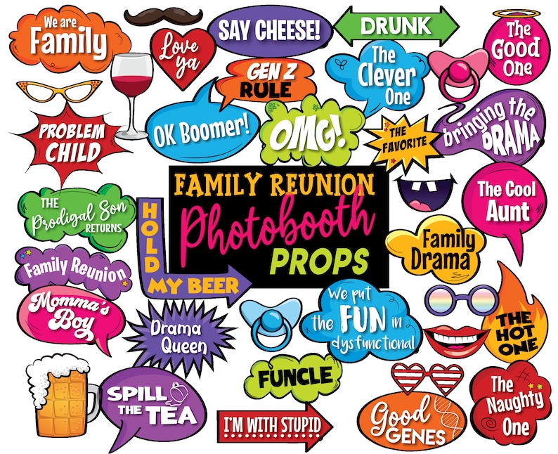 Family Reunion Photobooth Props: 36 Piece Set (instant Download) - Etsy