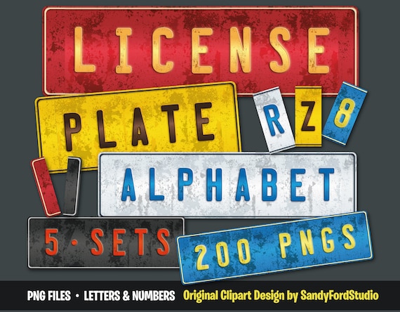 License Plate Alphabet Car Plate Letters and Numbers License Plate Font PNG files five complete alphabets Instant Download