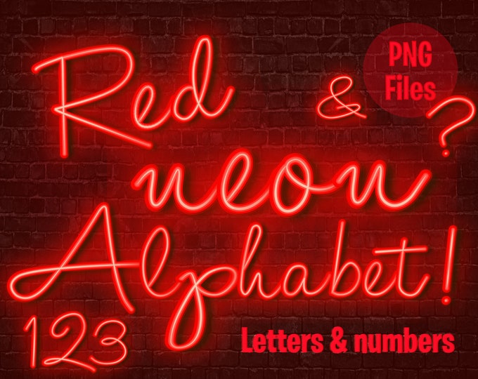Red Neon Script Alphabet, Numbers & Symbols: PNG Files (digital ...