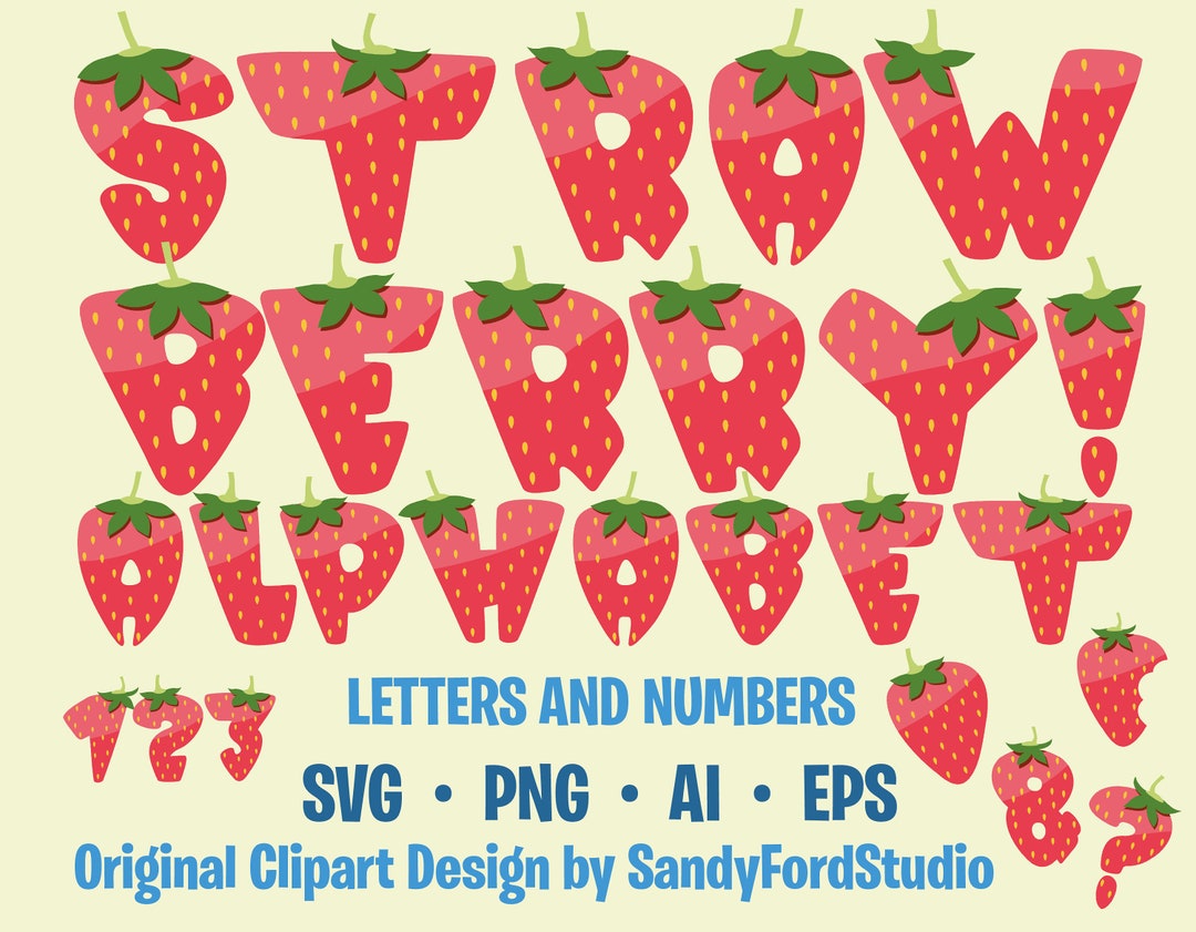 Strawberry Alphabet Clipart , Fruit Letters, Numbers and Glyphs ...