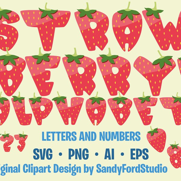 Strawberry Alphabet Clipart - Etsy