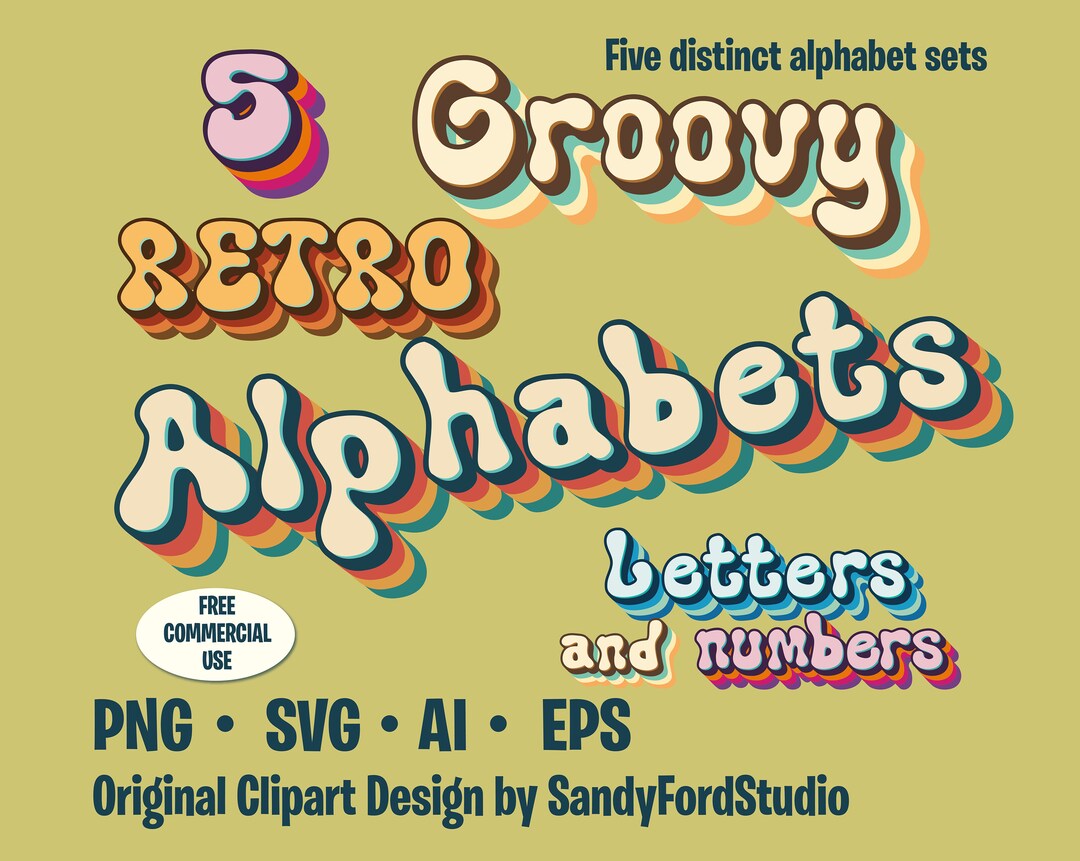 Retro Groovy Font Alphabet, Vintage Font SVG PNG Eps Ai - Letters ...