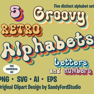 Retro Groovy Font Alphabet, Vintage Font SVG PNG Eps Ai Letters Numbers ...