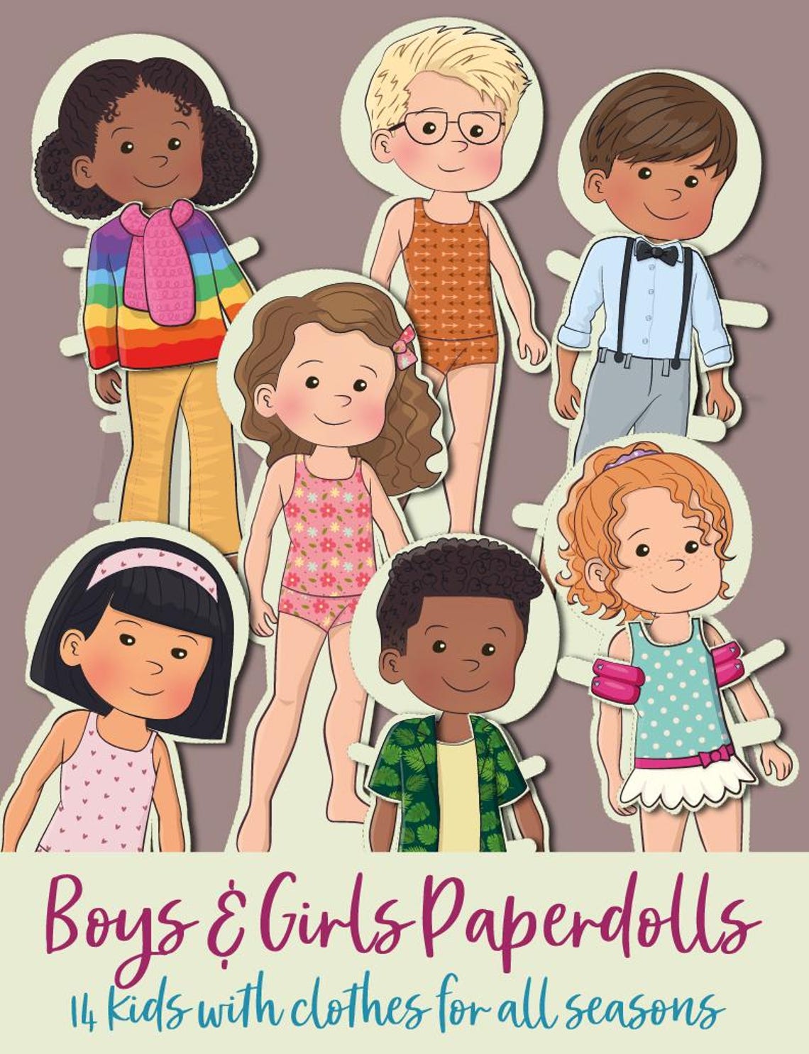 Printable Paper Dolls Kit, Diverse Kids, Seasonal Clothing: Craft ...