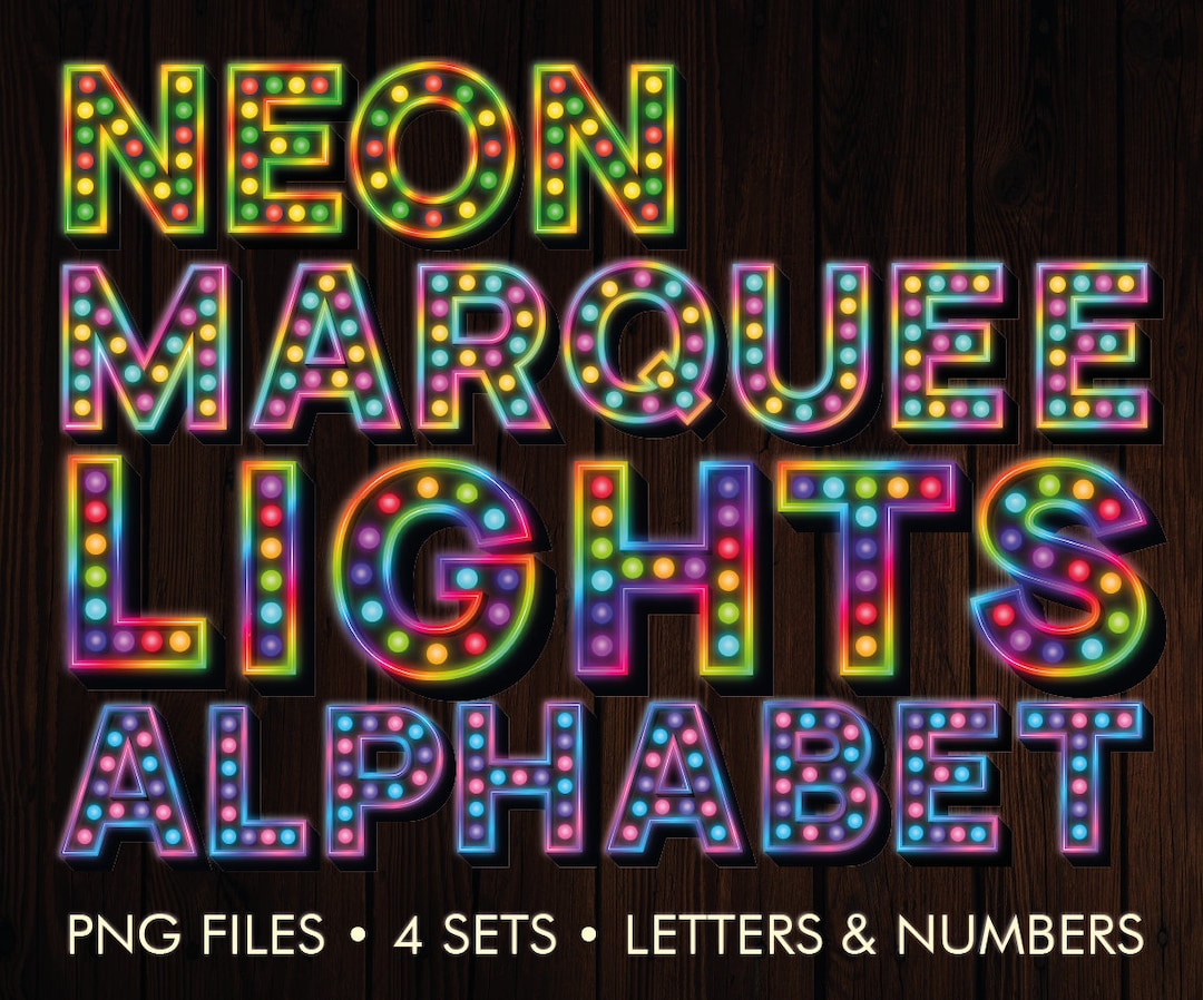 Neon Marquee Lights Alphabet - Colorful Marquee Font - Marquee Letters ...