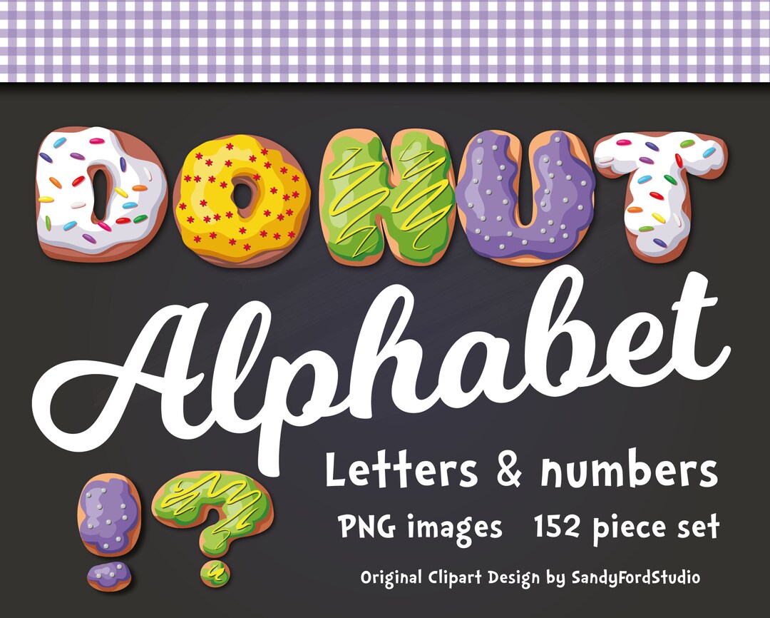 Donut Alphabet Clipart: 4 Color/flavor Sets (152 PNG Files - Digital ...