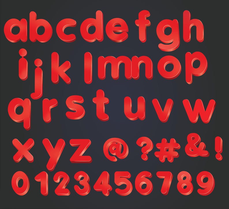 Fridge Magnet Alphabet Clipart: Lowercase Letters & Numbers (PNG Files ...