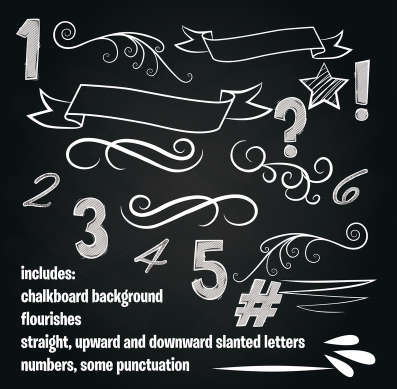 Chalkboard Alphabet PNG Clipart: Ornate Digital Lettering Kit With ...