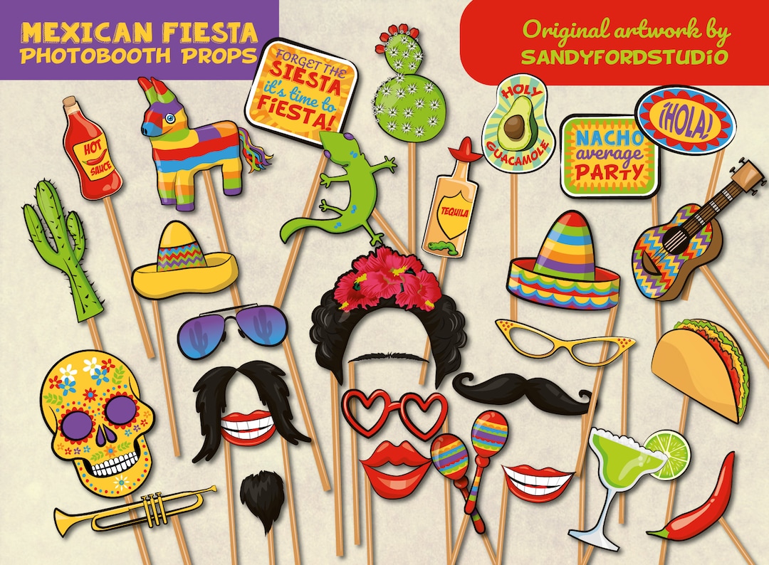 Mexican Fiesta Photobooth Props - 29 Piece Set - Instant Download - Etsy